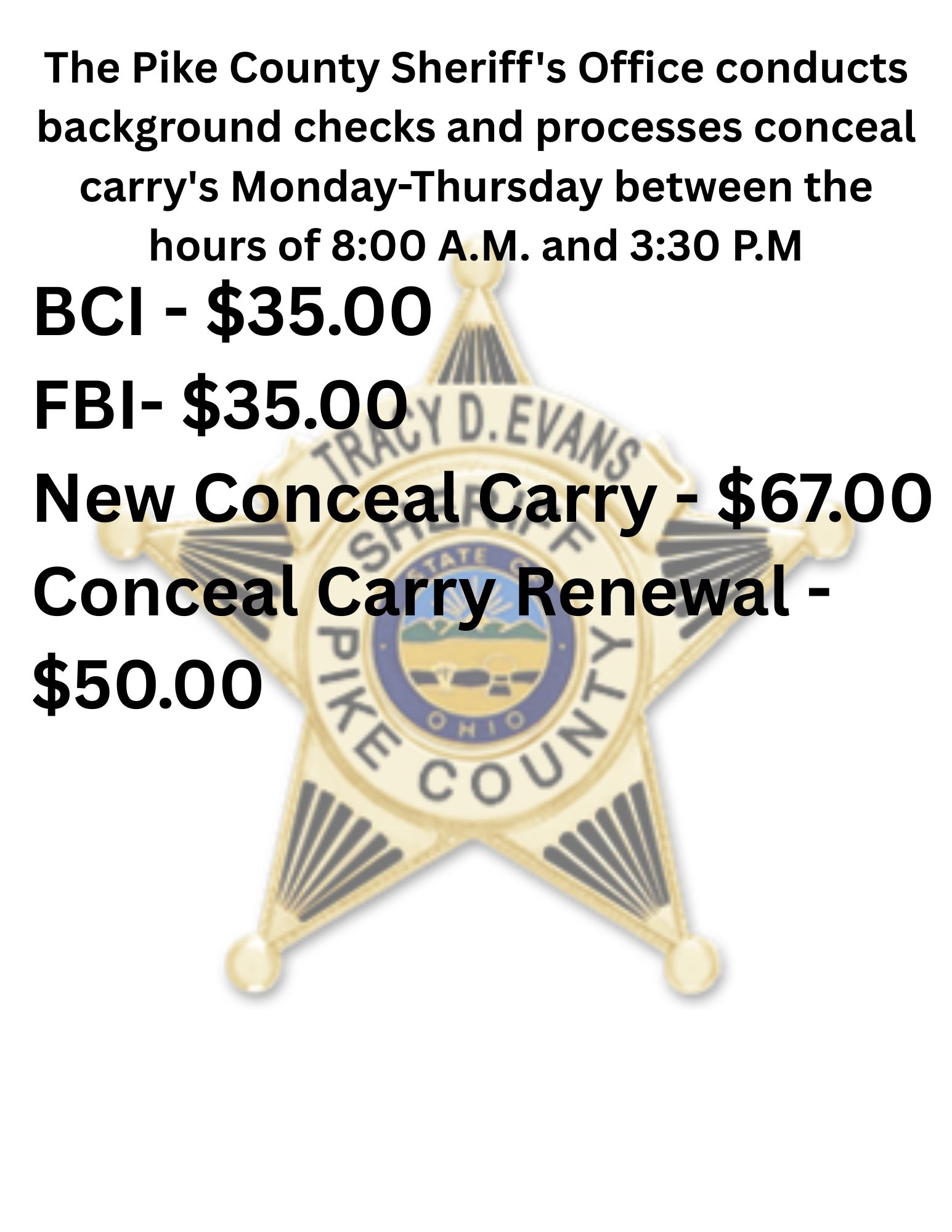 Updated Hours – Pike County Sheriffs Office Ohio