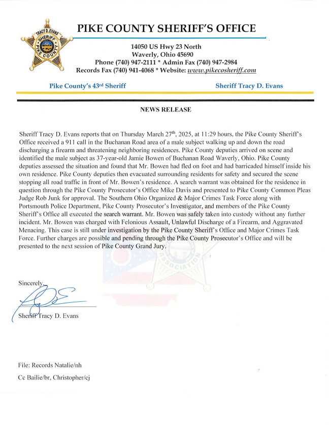 News Release 4-2-25 – Pike County Sheriffs Office Ohio